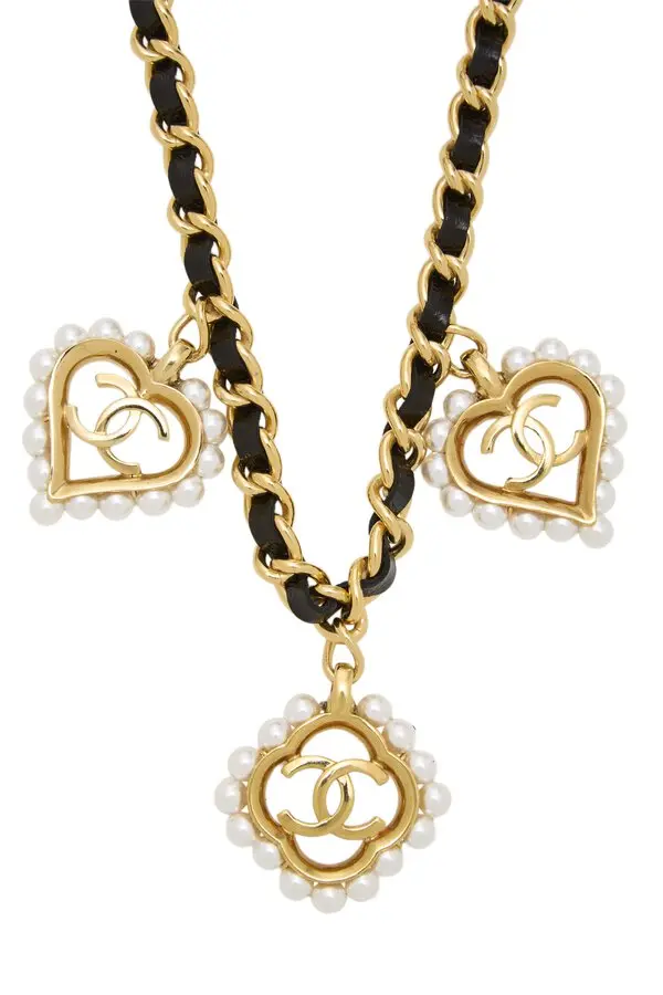 Chanel Gold-tone Faux Pearl Heart Necklace