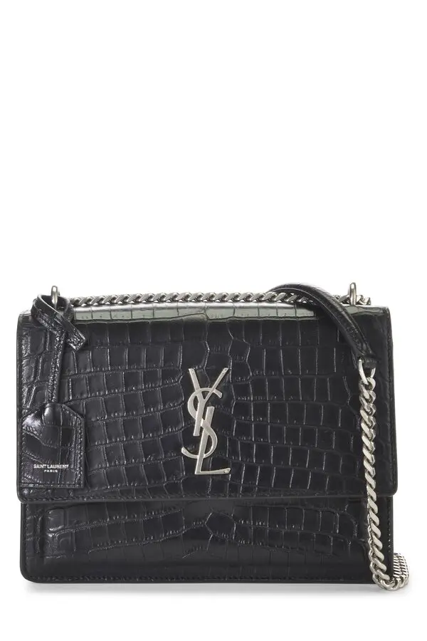 Saint Laurent Embossed Leather Shoulder Bag - Black