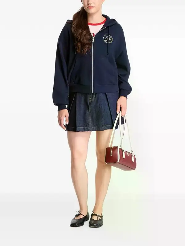Tommy Hilfiger Logo Embroidered Regenerative Cotton Zip-up Hoodie - Blue