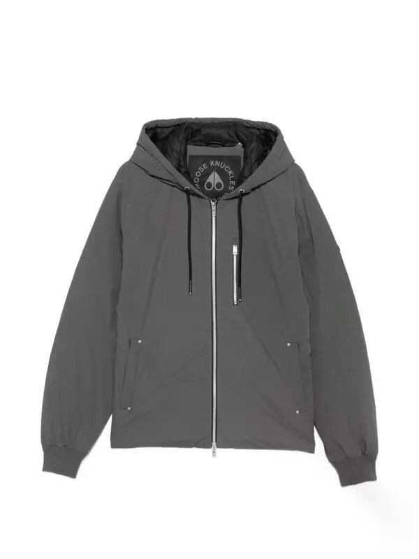 Moose Knuckles Drawstring Hooded Logo Patch Jacket - Grey