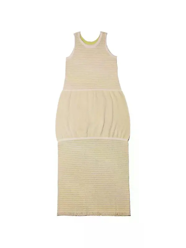 Issey Miyake Ribbed Fringed-hem Dress - Neutrals
