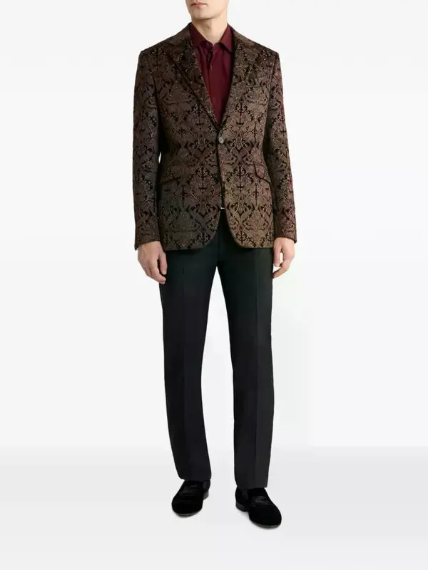 Etro Single-breasted Cotton Jacket With Crystals And Damask Motif
