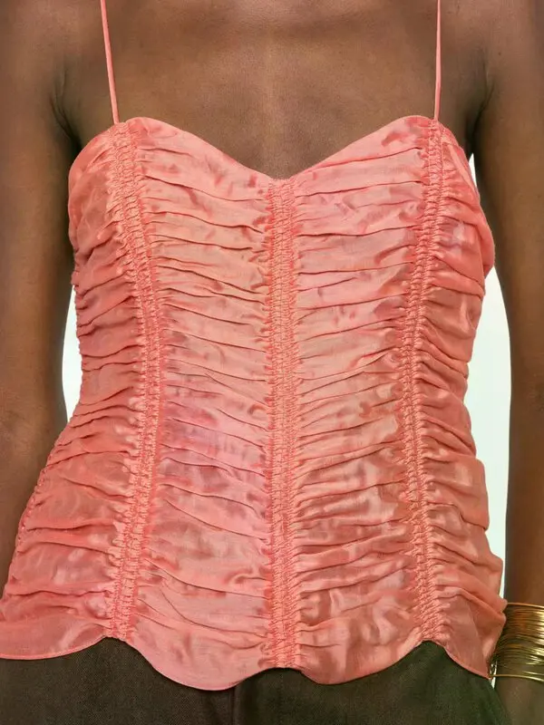 Khaite Inara Ruched Voile Sweetheart Neckline Top