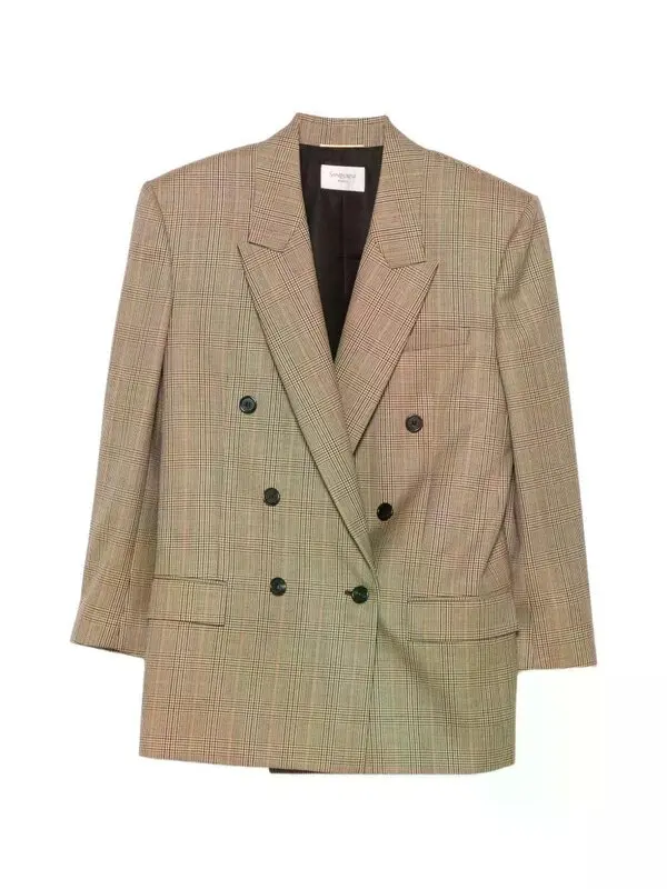 Saint Laurent Check-pattern Double-breasted Blazer - Brown