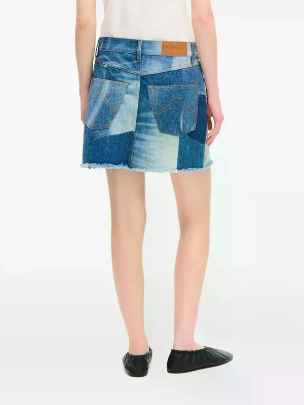 Kenzo Patchwork Raw-edge Denim Skirt