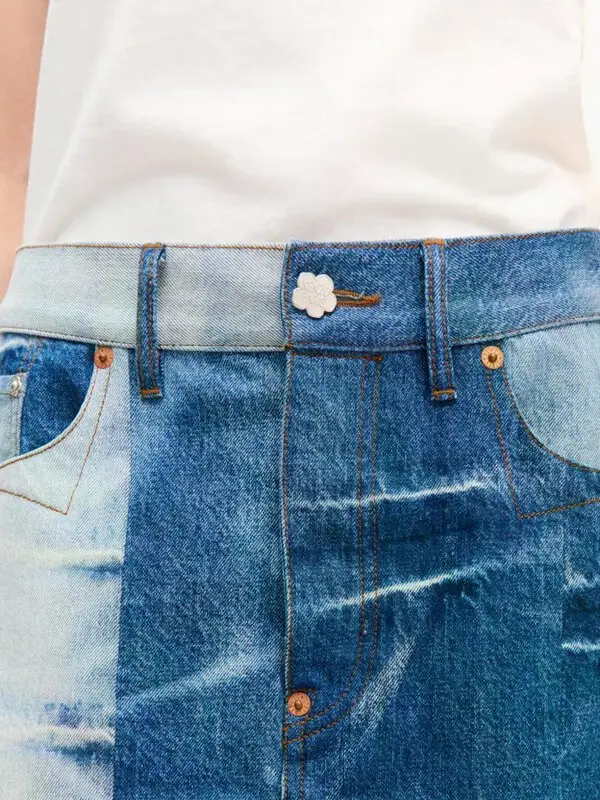 Kenzo Patchwork Raw-edge Denim Skirt