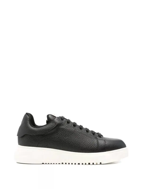 Emporio Armani Tumbled Lace-up Leather Sneakers - Black