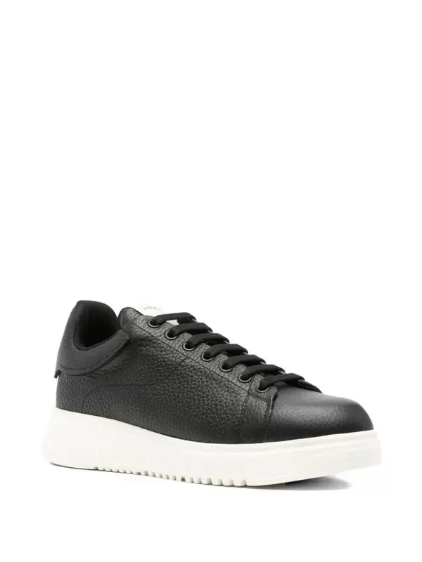 Emporio Armani Tumbled Lace-up Leather Sneakers - Black