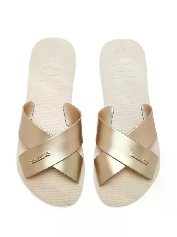 Havaianas Aqua Metallic Cross-strap Slides - Gold