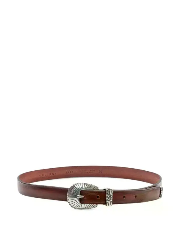 Orciani Engraved Buckle Leather Belt