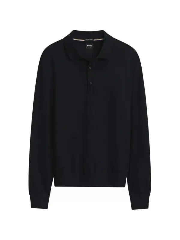 BOSS Polo Collar Long Sleeve Sweater - Blue