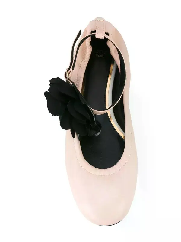 LANVIN Flower-embellished Ankle-strap Ballet Flats