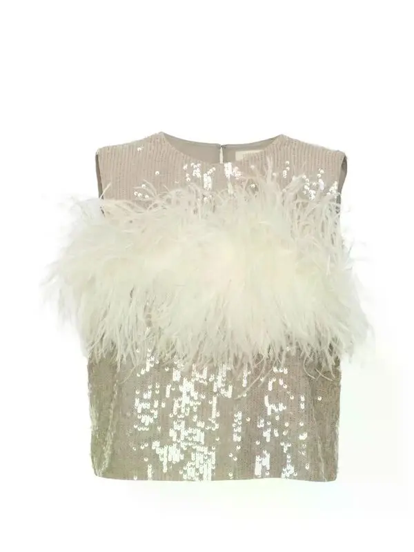 Lapointe Sequin Feather-trim Sleeveless Top