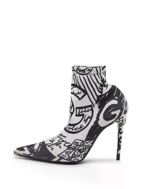 D&G PREOWNED Graffiti Print Pointed Toe Stiletto Ankle Boots
