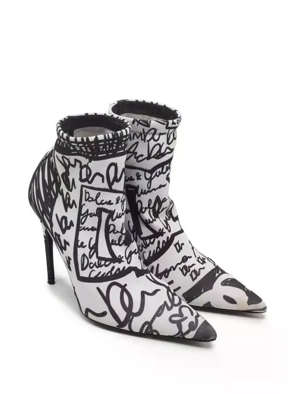 D&G PREOWNED Graffiti Print Pointed Toe Stiletto Ankle Boots