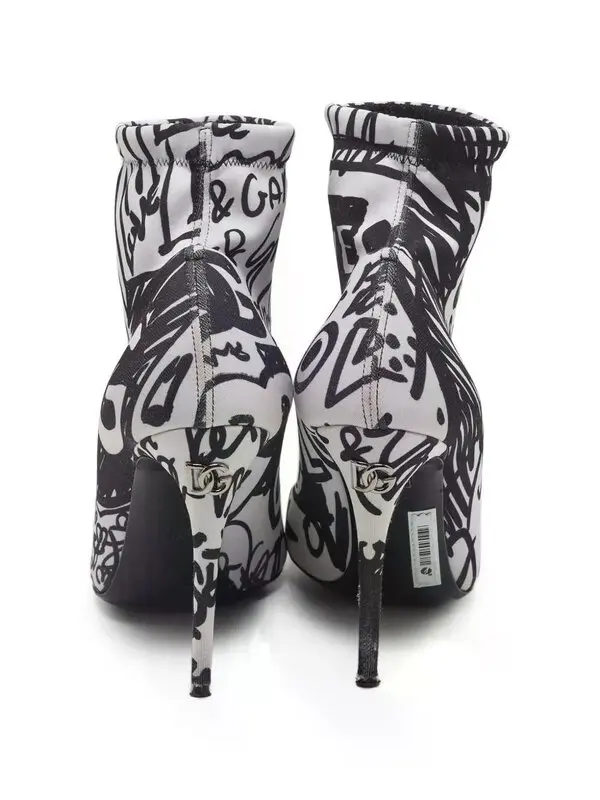D&G PREOWNED Graffiti Print Pointed Toe Stiletto Ankle Boots