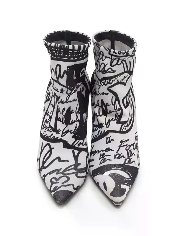 D&G PREOWNED Graffiti Print Pointed Toe Stiletto Ankle Boots