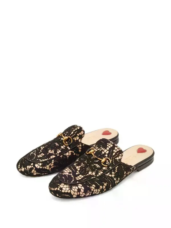 Gucci Princetown Mules Lace Floral Horsebit Detail