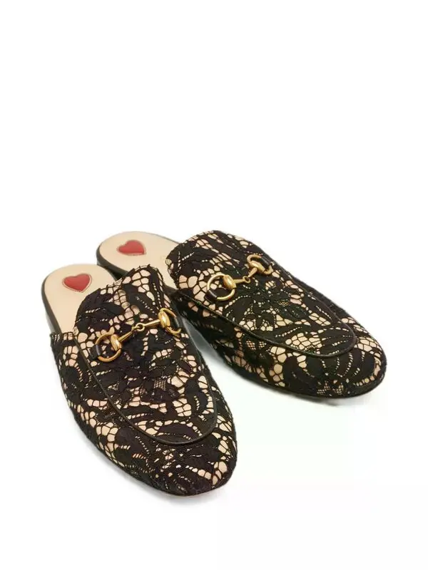 Gucci Princetown Mules Lace Floral Horsebit Detail