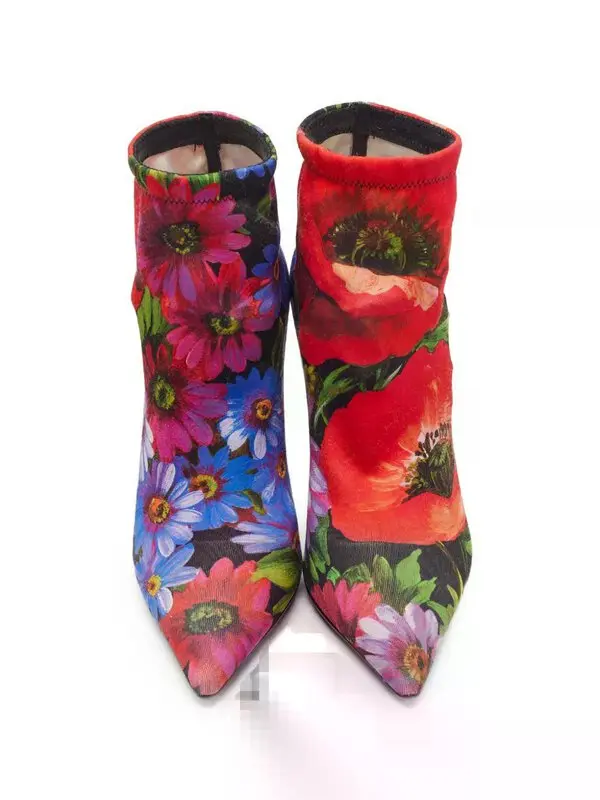 Dolce & Gabbana Floral-print Stretch Knit Ankle Boots