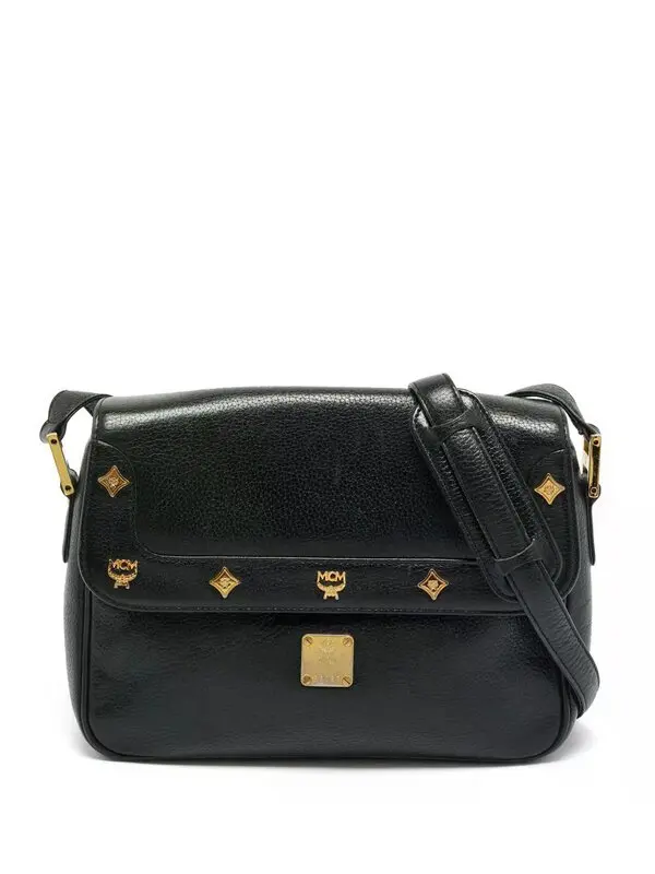 Mcm Studded Flap Cross Body Bag - Black