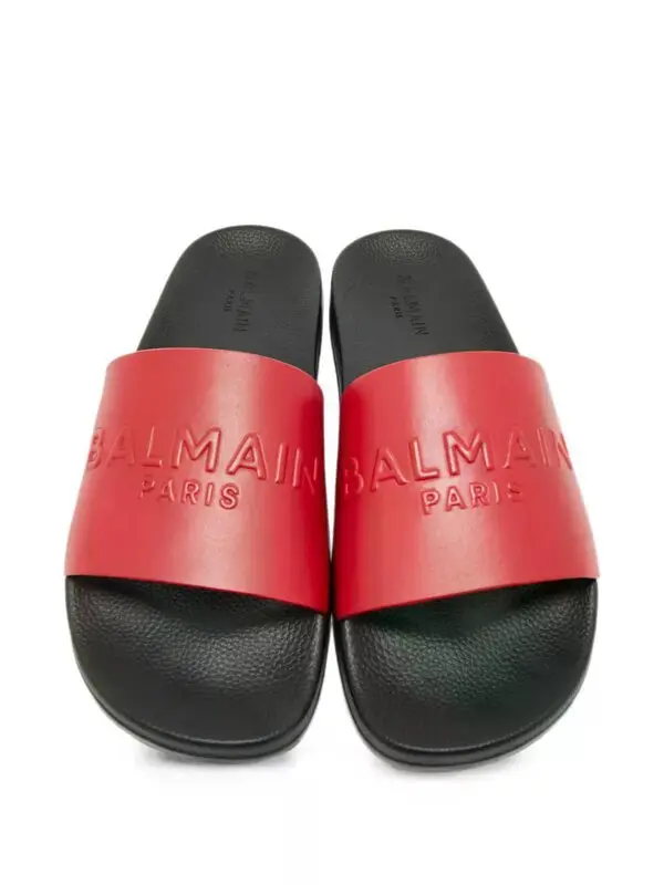 Balmain Monogram Embossed Leather Slides