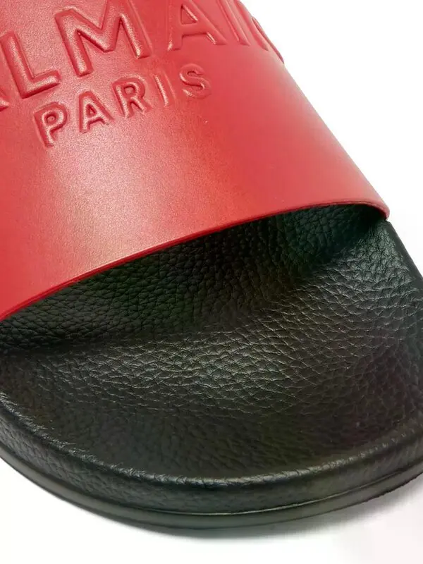 Balmain Monogram Embossed Leather Slides