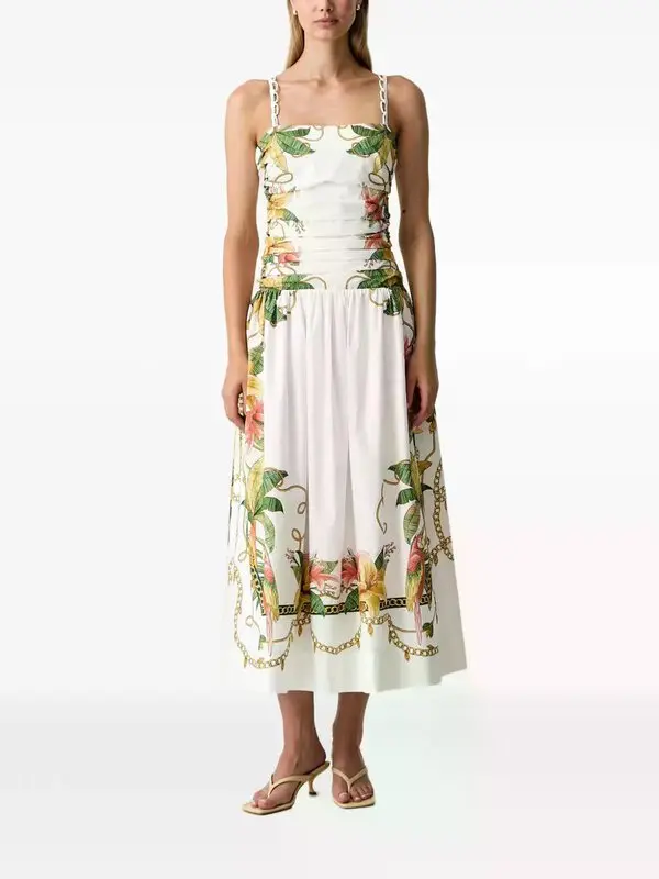 Farm Rio Tropical Royalty Off- Midi Dress - White