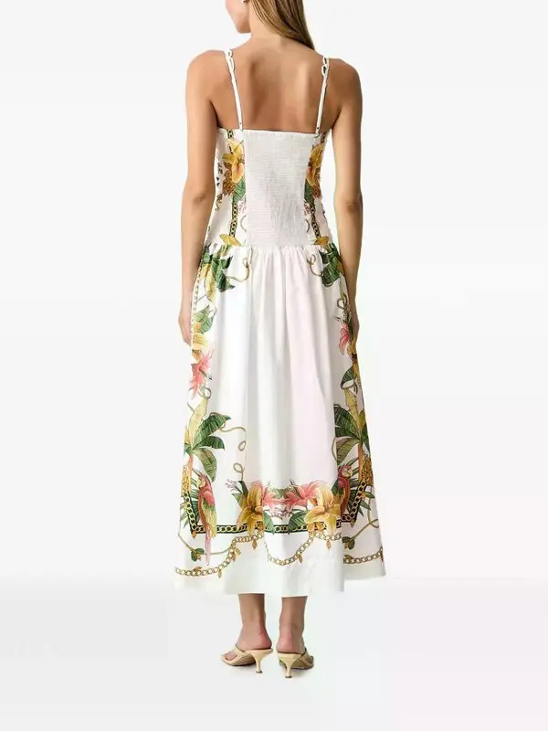 Farm Rio Tropical Royalty Off- Midi Dress - White
