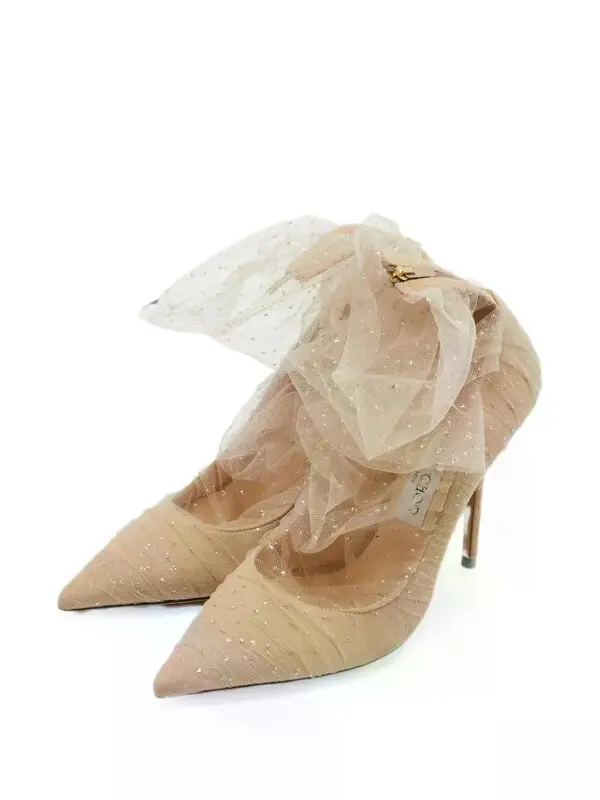 JIMMY CHOO Beige Pointed Toe Embellished Pumps