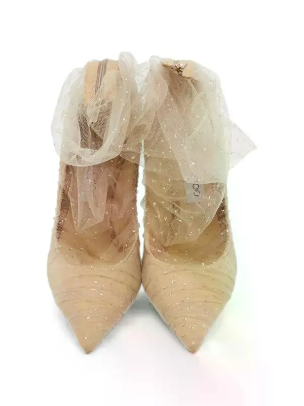 JIMMY CHOO Beige Pointed Toe Embellished Pumps