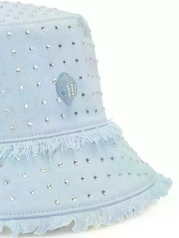 Kurt Geiger Crystal-embellished Frayed Bucket Hat