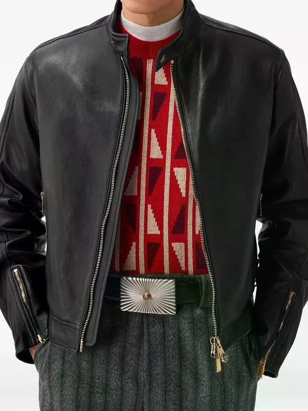 Versace Nappa Leather Biker Jacket - Black
