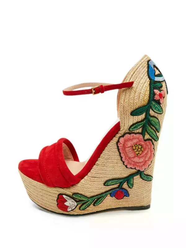 Gucci Floral Embroidered Wedge Sandals