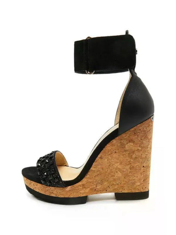 JIMMY CHOO Leather Suede Crystal-embellished Wedge Sandals