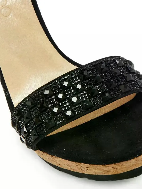 JIMMY CHOO Leather Suede Crystal-embellished Wedge Sandals