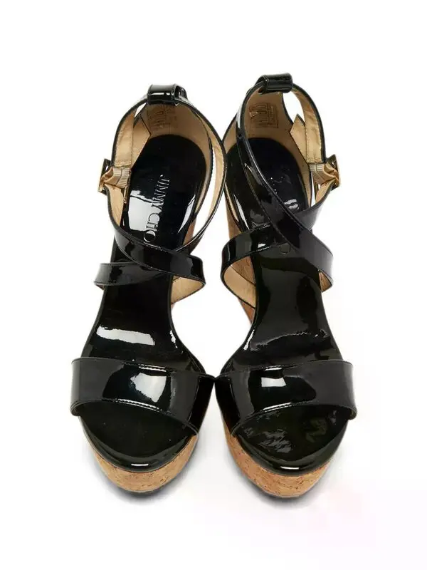 JIMMY CHOO Patent Leather Wedge Sandals