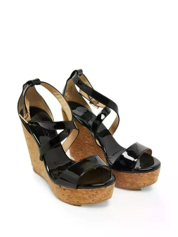 JIMMY CHOO Patent Leather Wedge Sandals