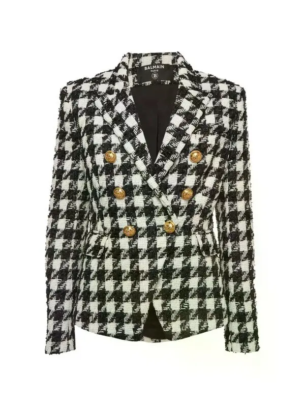 Balmain Houndstooth Double-breasted Peak Lapel Blazer