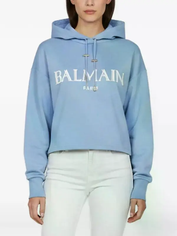 Balmain Cropped Logo Hoodie