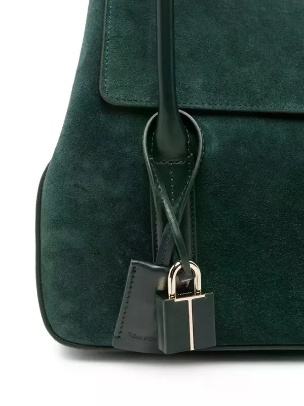 TOM FORD Suede Padlock Detail Shoulder Bag - Green
