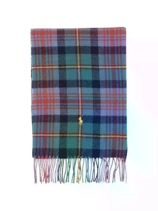 Polo Ralph Lauren Tartan Fringe Wool Scarf - Blue