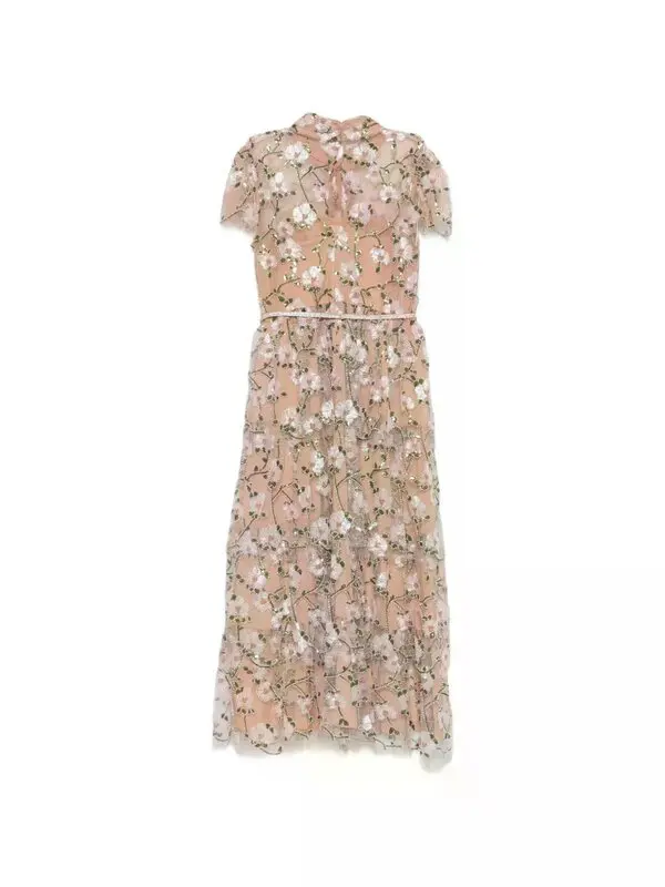 SELF-PORTRAIT Sequin-embellished Floral-embroidered Midi Dress