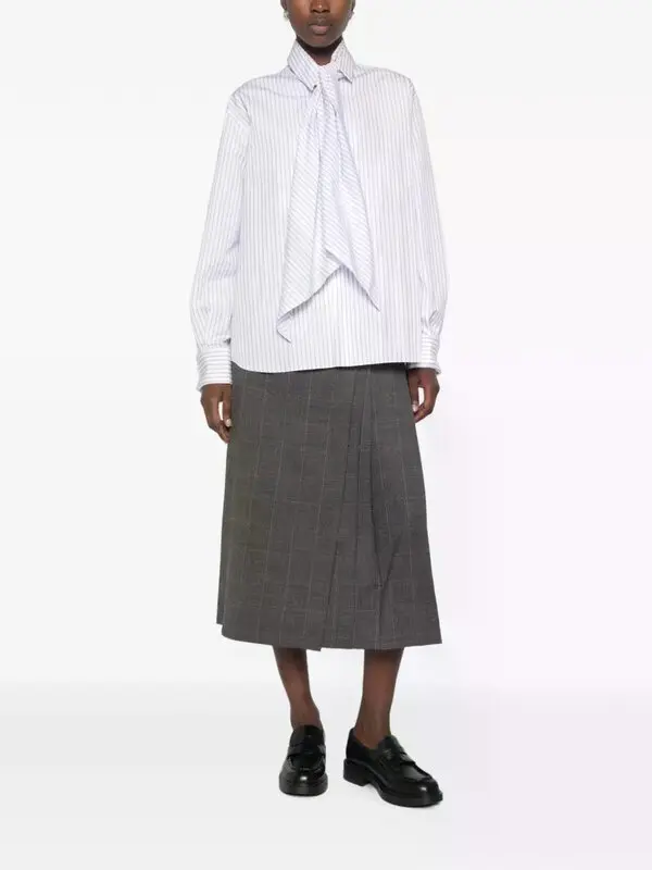 Sacai Striped Tie-neck Shirt - White