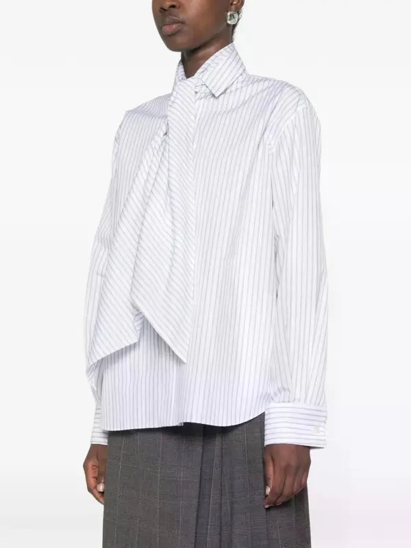Sacai Striped Tie-neck Shirt - White