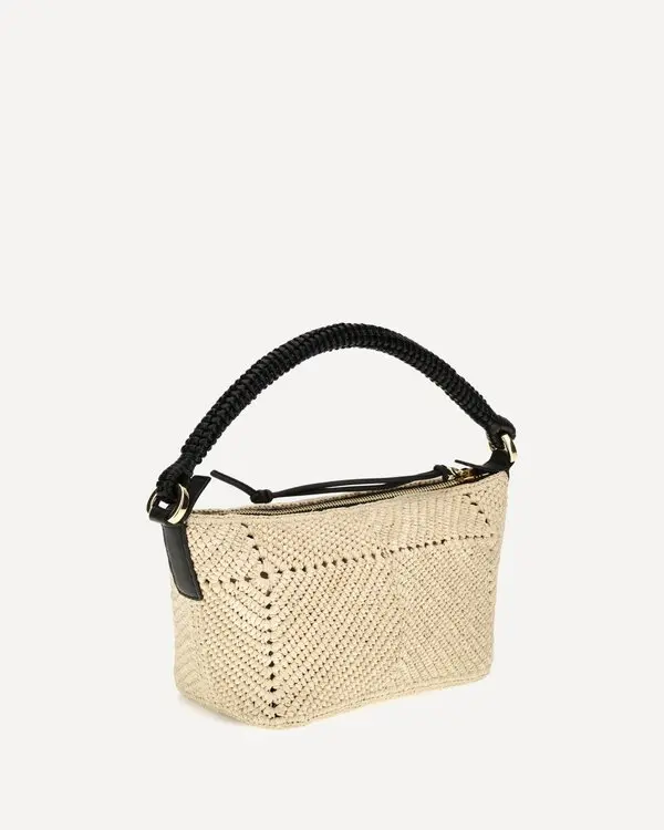 Loewe Mini Cala Calf Leather And Raffia Top Handle Bag - Beige