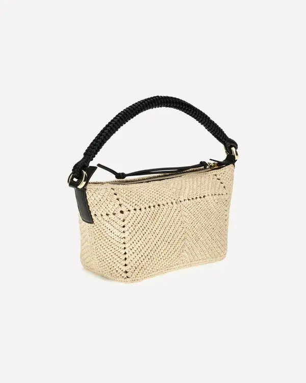 Loewe Mini Cala Calf Leather And Raffia Top Handle Bag - Beige