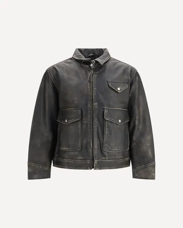 FOUND Aged Leather Jacket - Brown