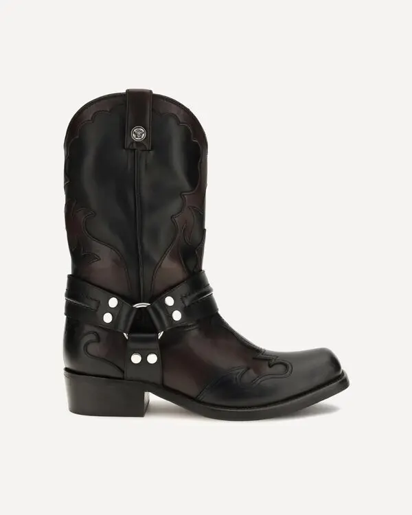 Versace Sylvester Leather Cowboy Boots