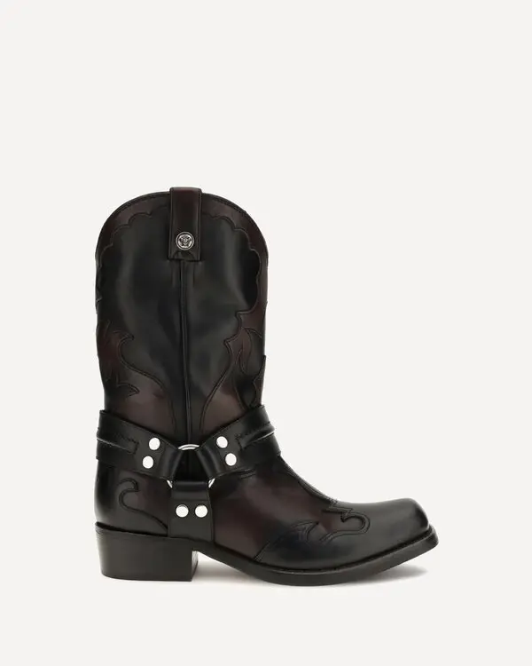 Versace Sylvester Leather Cowboy Boots - Black
